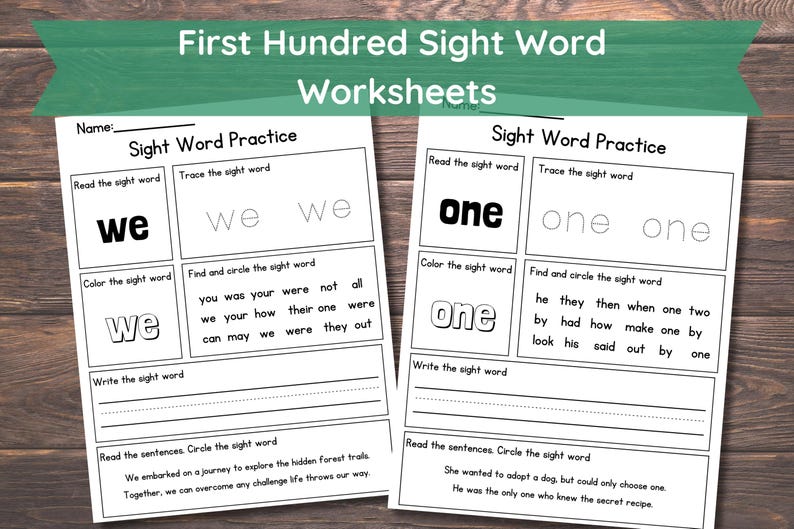100 Sight Word Worksheets PDF | Fry’s First 100 Sight Words ...