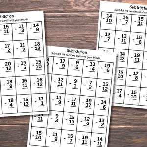 15 Printable Subtraction Fill in the Blanks Worksheets (numbers 1-20 ...