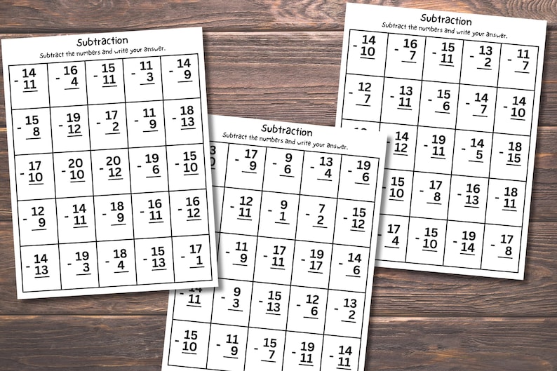 15 Printable Subtraction Fill in the Blanks Worksheets (numbers 1-20 ...