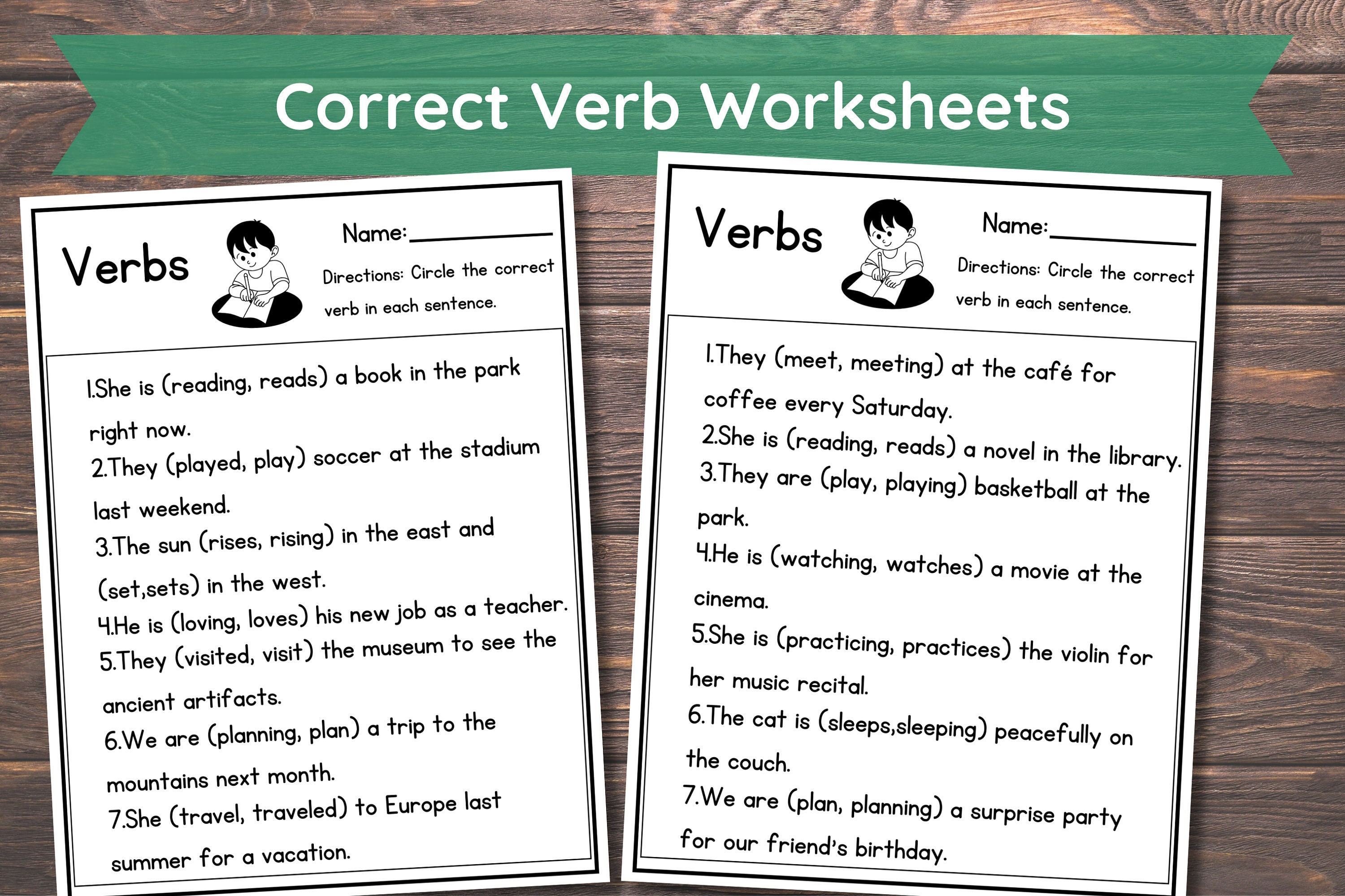 10 Printable Choose the Correct Verb Worksheets. 1st-2nd Grade - Etsy