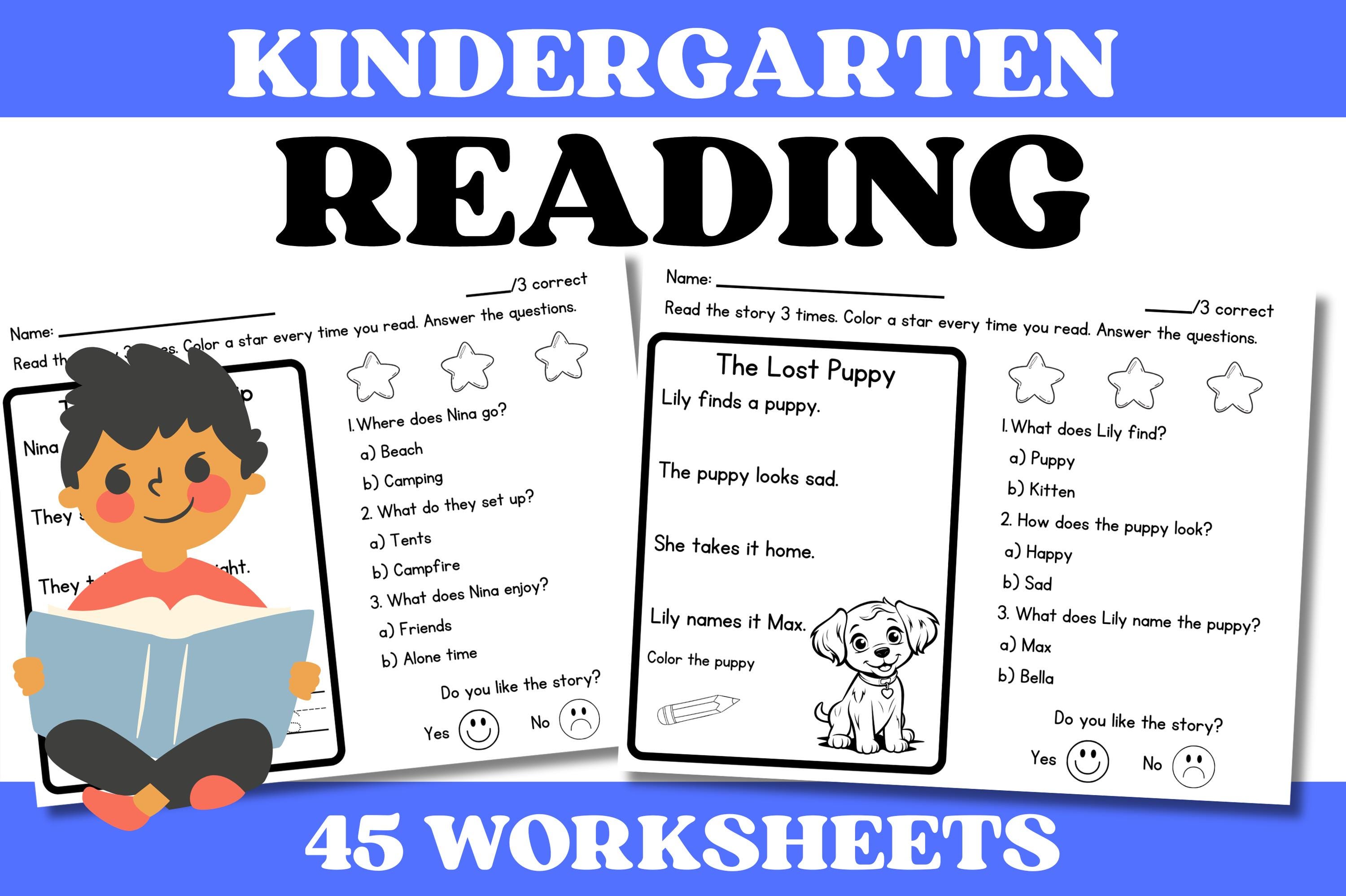 Kindergarten at Home Reading Worksheets | Comprehension Passages ...