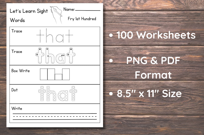 100 Printable Let's Learn Fry 1st Hundred Sight Words - Etsy