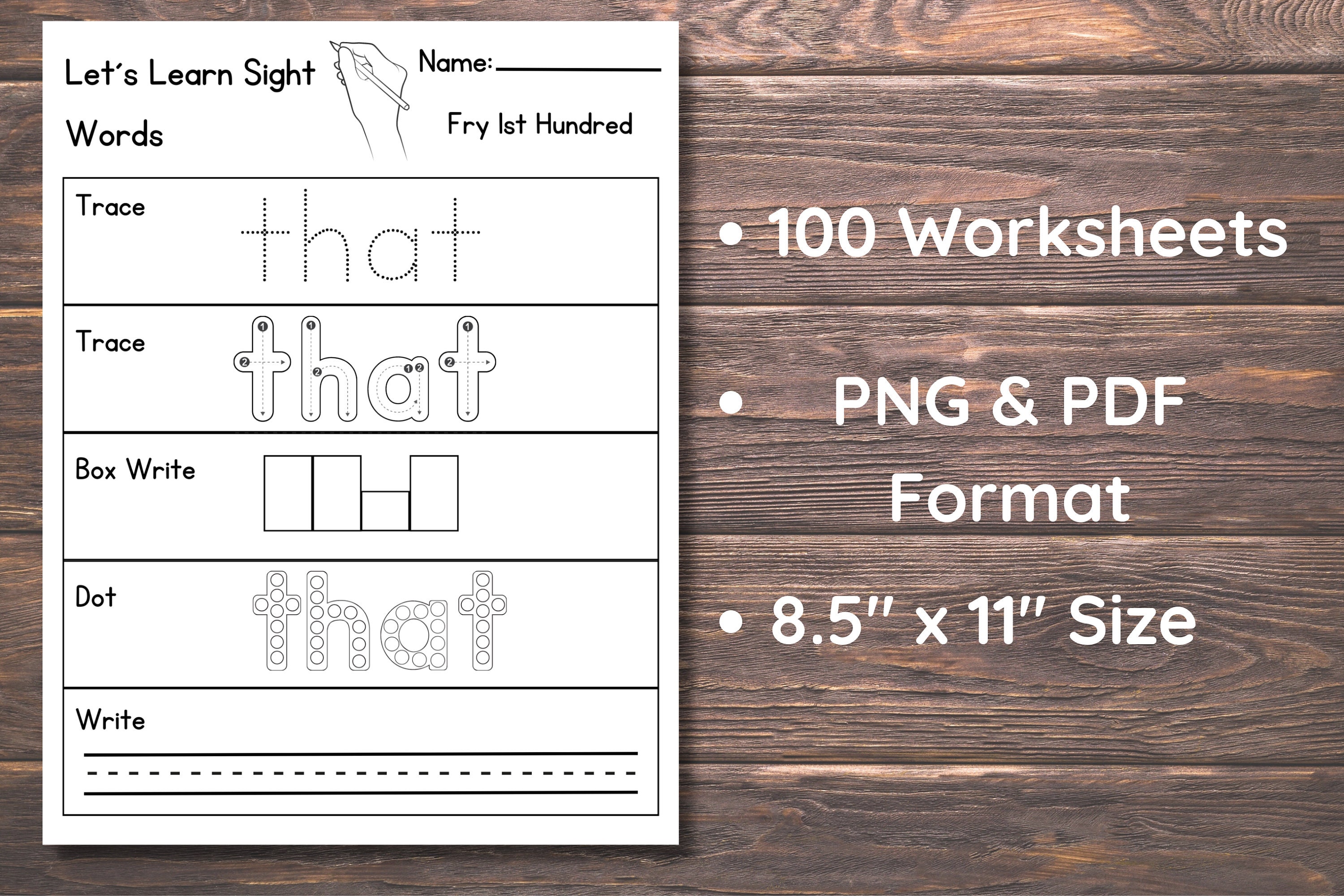 100 Printable Let's Learn Fry 1st Hundred Sight Words - Etsy