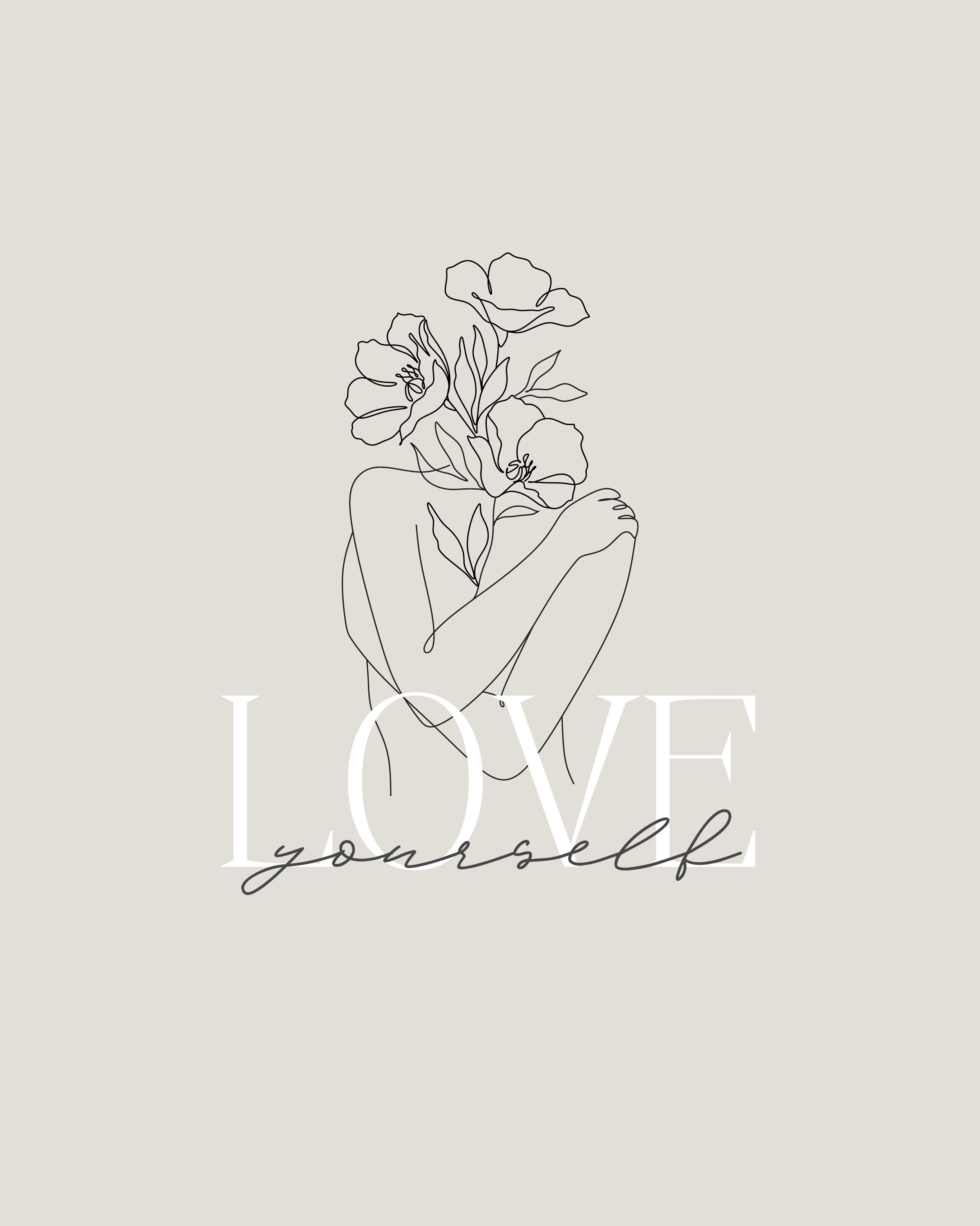 Love Yourself Digital Download, Woman Line Art, Love Yourself Wall Art ...