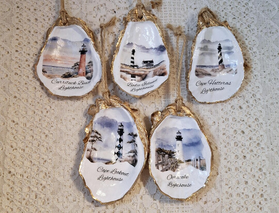 Watercolor Lighthouse Oyster Shell Ornament: Coastal Christmas Decor - Etsy