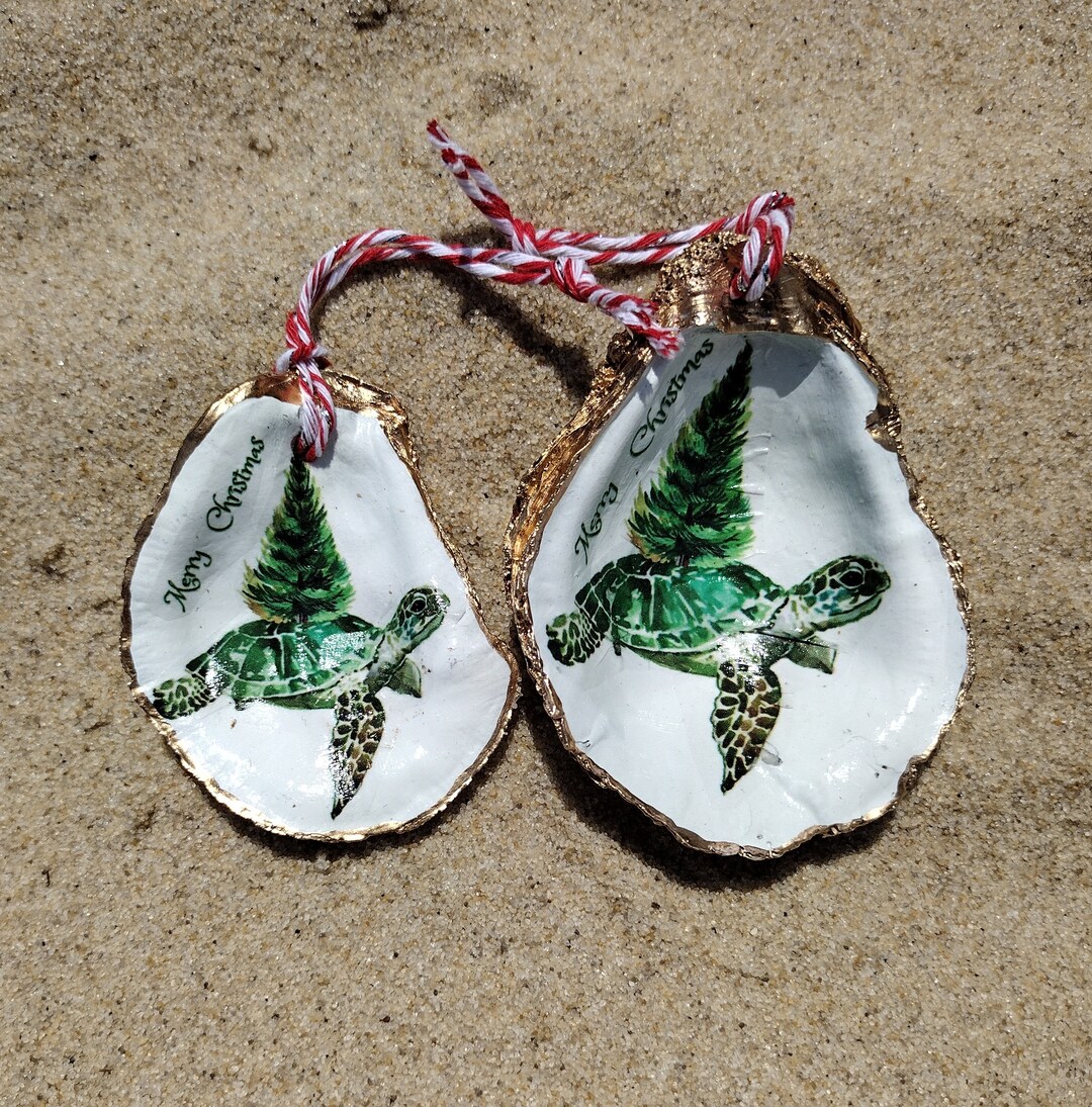 Oyster Shell Ornament Turtle Ornament Watercolor Turtle Gilded Seashell ...