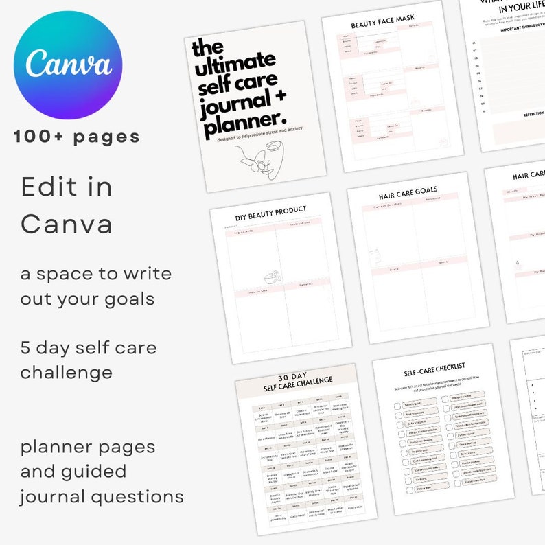 PLR Ultimate Self Care Journal and Planner | Printable | Canva Template ...
