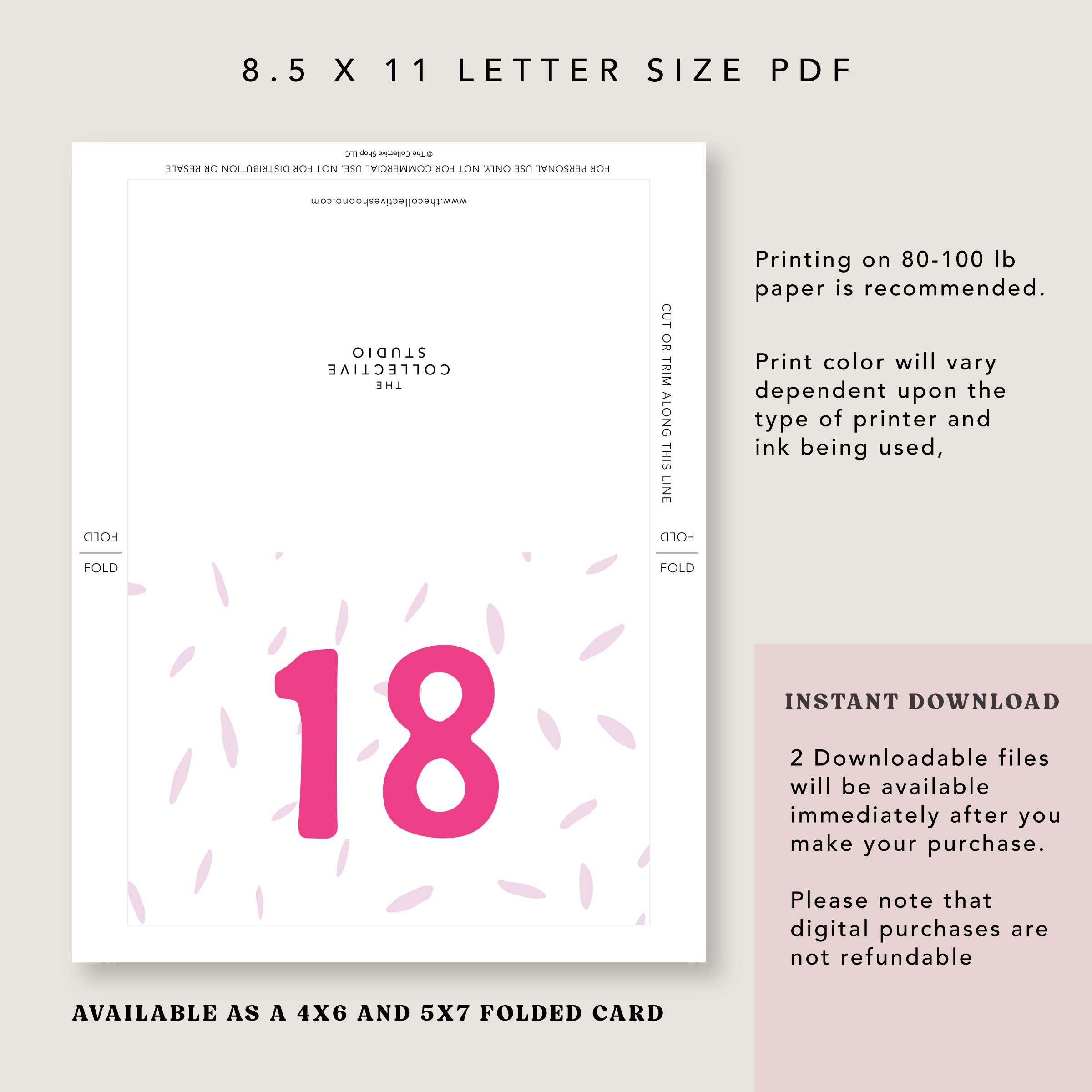 Printable Birthday Card 18th Birthday, Digital Download, Instant ...
