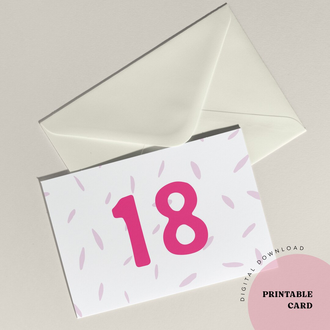 Printable Birthday Card 18th Birthday, Digital Download, Instant ...