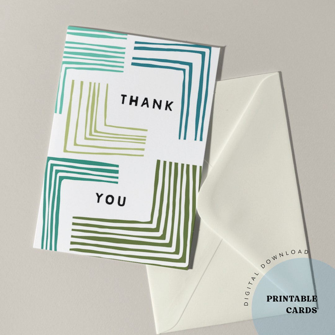 Thank You Angled Lines Printable Card Digital Download, Instant ...