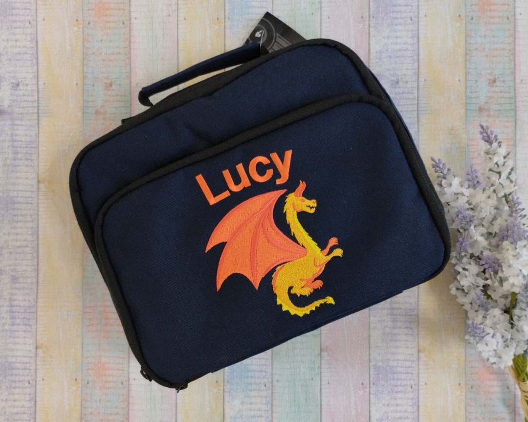 Dragon and Name or Text on Lunch Box, Personalized, Machine Embroidered ...