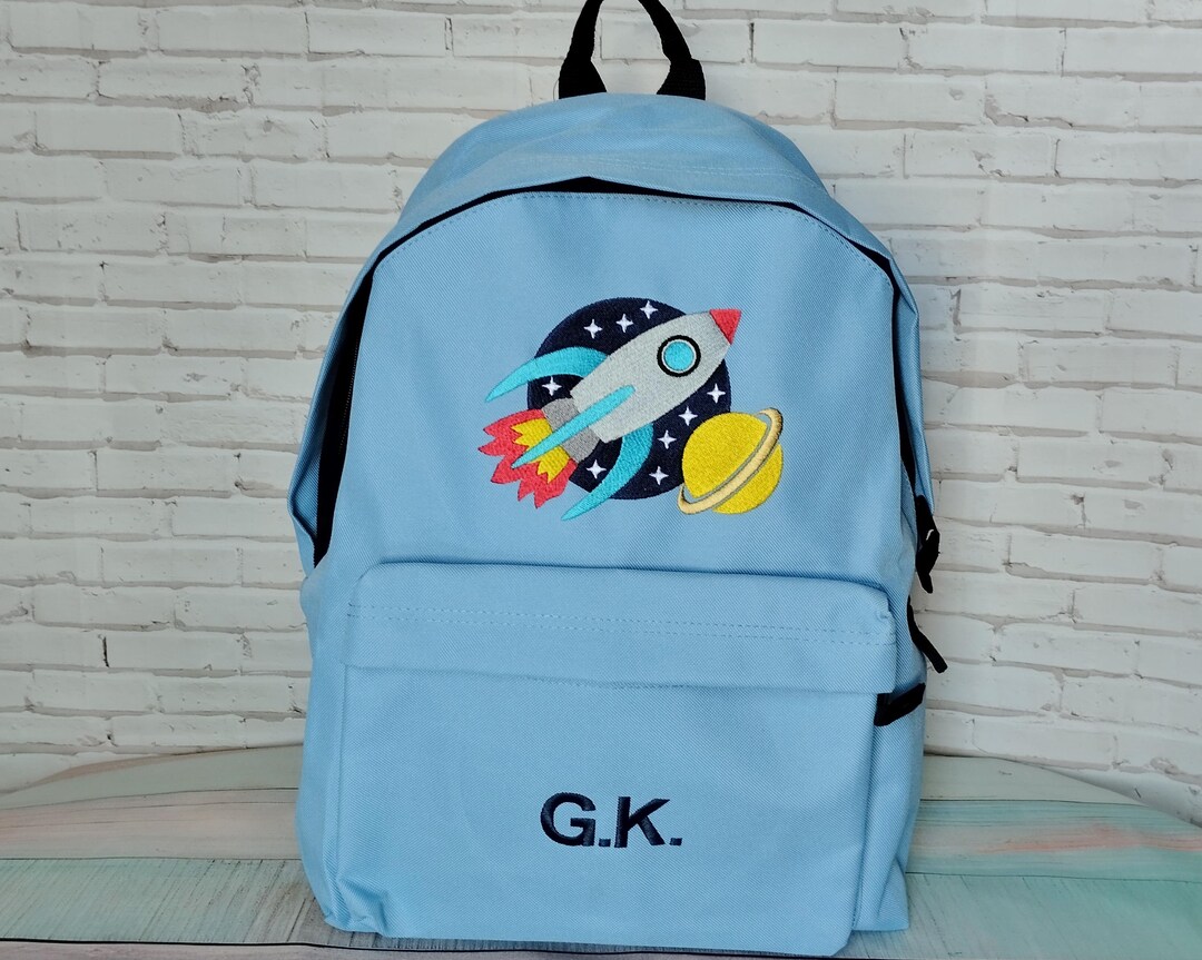 School Backpack With Embroidery - Spaceship on Space and Name or Text ...