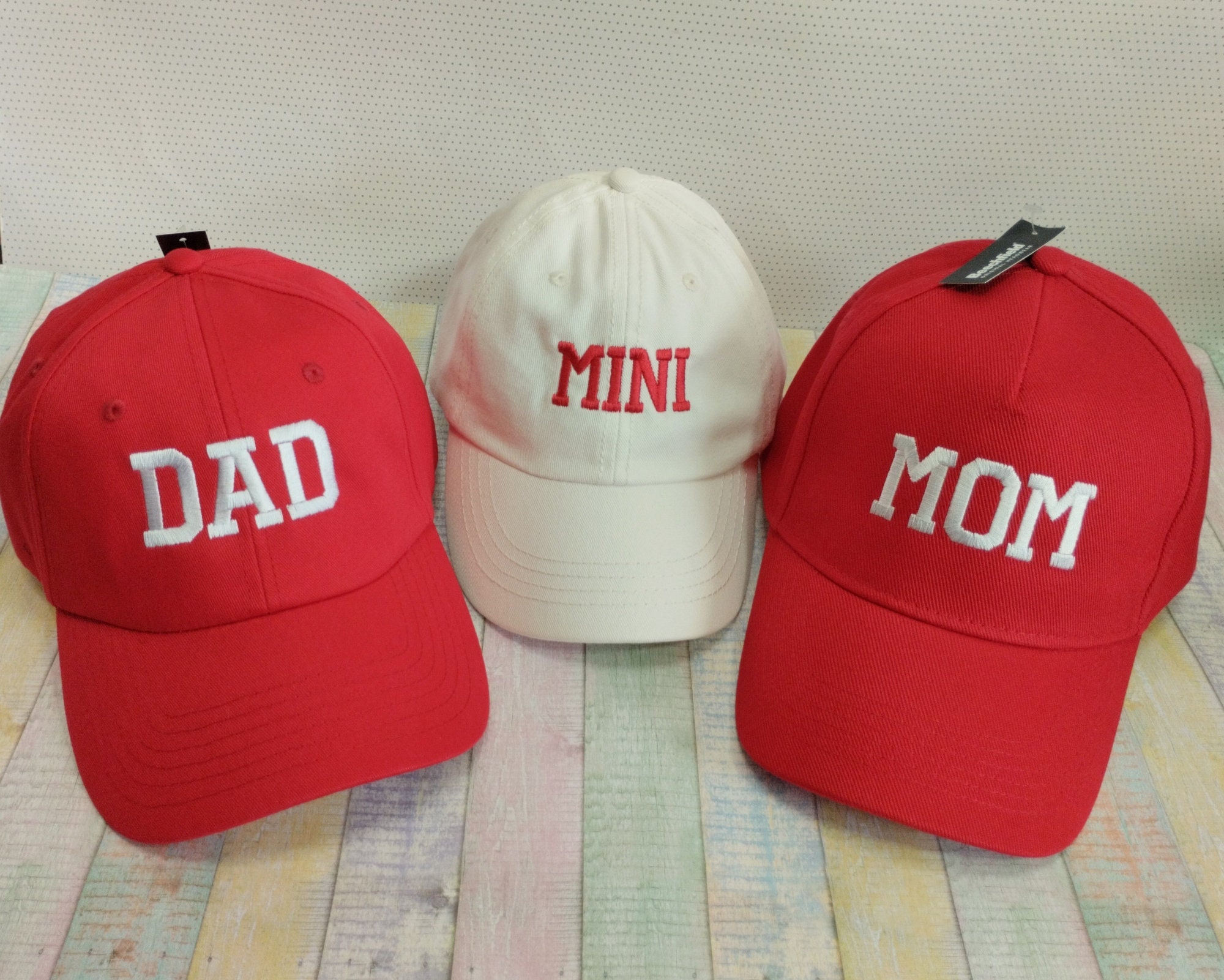 Dad, Mom, Mini | Matching Hats | Set of Three Hats | Machine Embroidery ...