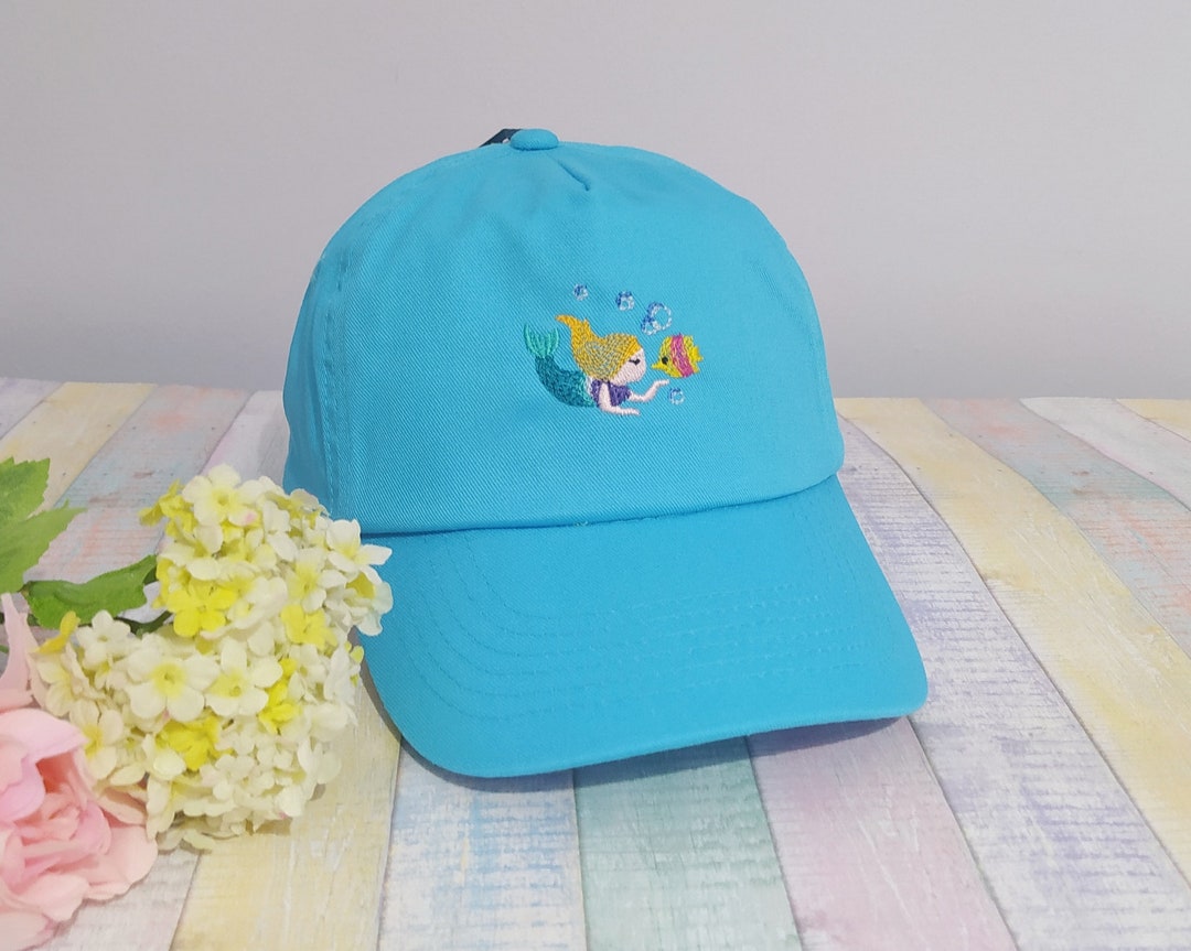 Little Mermaid With Fish Machine Embroidery Baseball Cap for Kid or ...