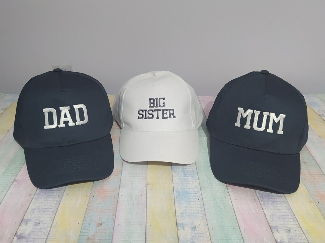 Dad, Mom, Big Brother | Set of Three Matching Hats | Machine Embroidery ...