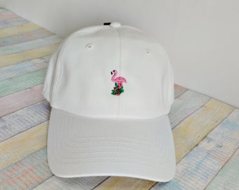 FLAMINGO Baseball Hat, Embroidered Dad Cap Tropical Beach Flocked up ...