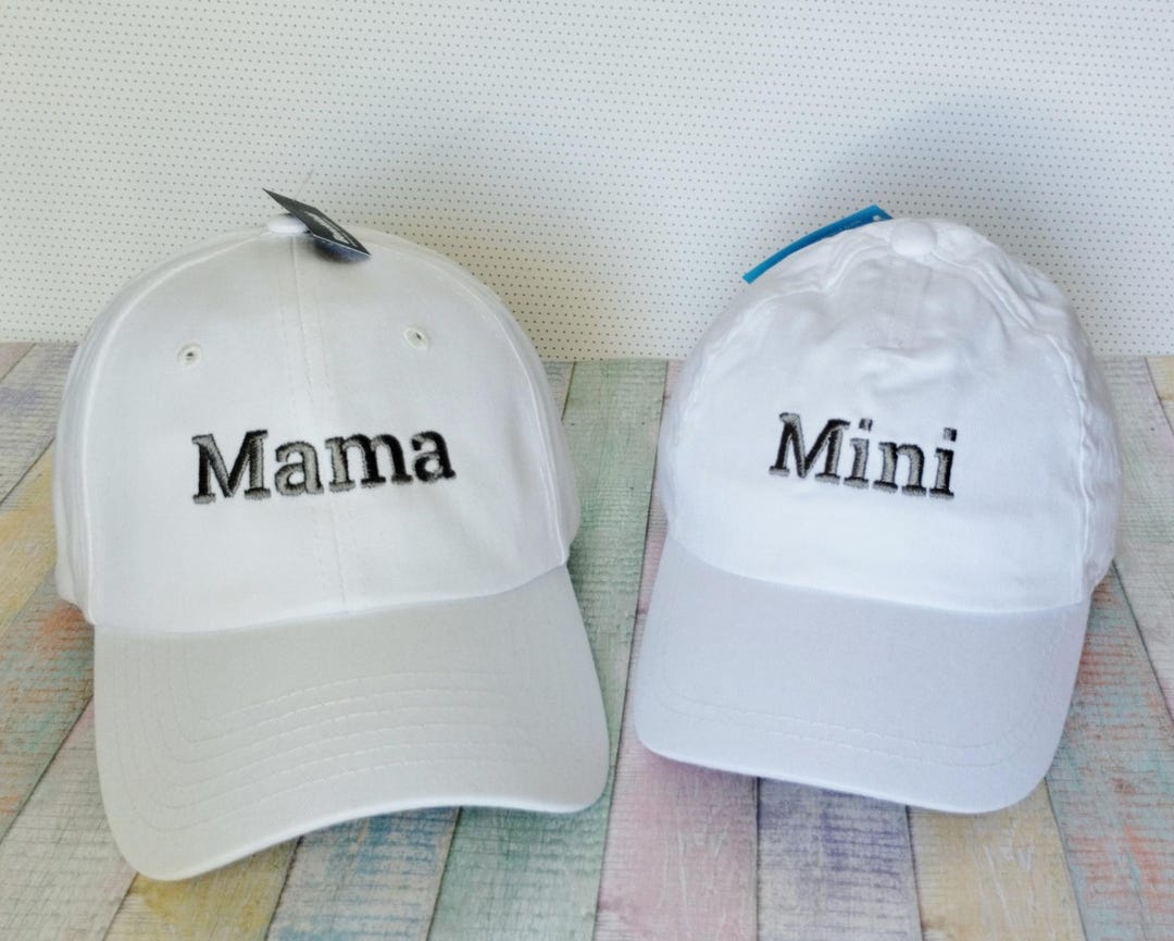 Mama Mini Set of Two Matching Hats Machine Embroidery Adjustable ...