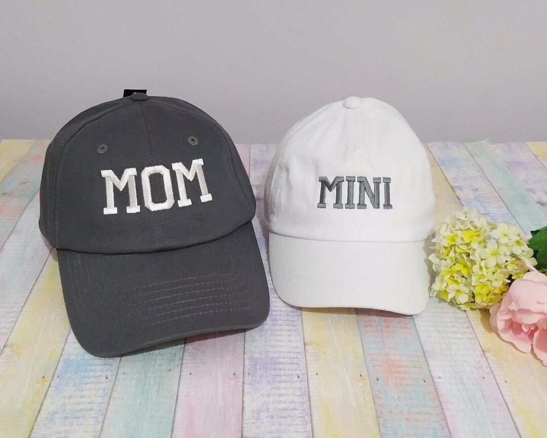 Mom/mum Mini Set of Two Matching Hats Machine Embroidery Adjustable ...