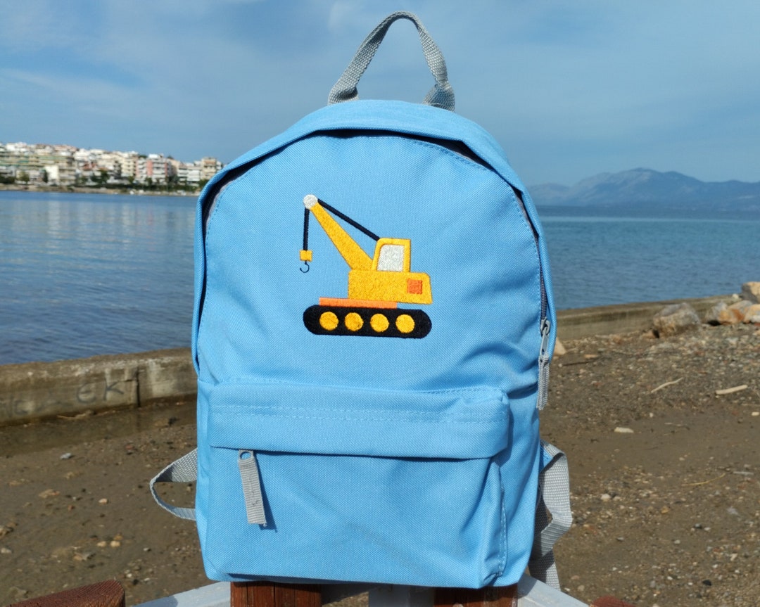 Crane and Name or Text on Backpack, Construction Trucks, Personalized ...