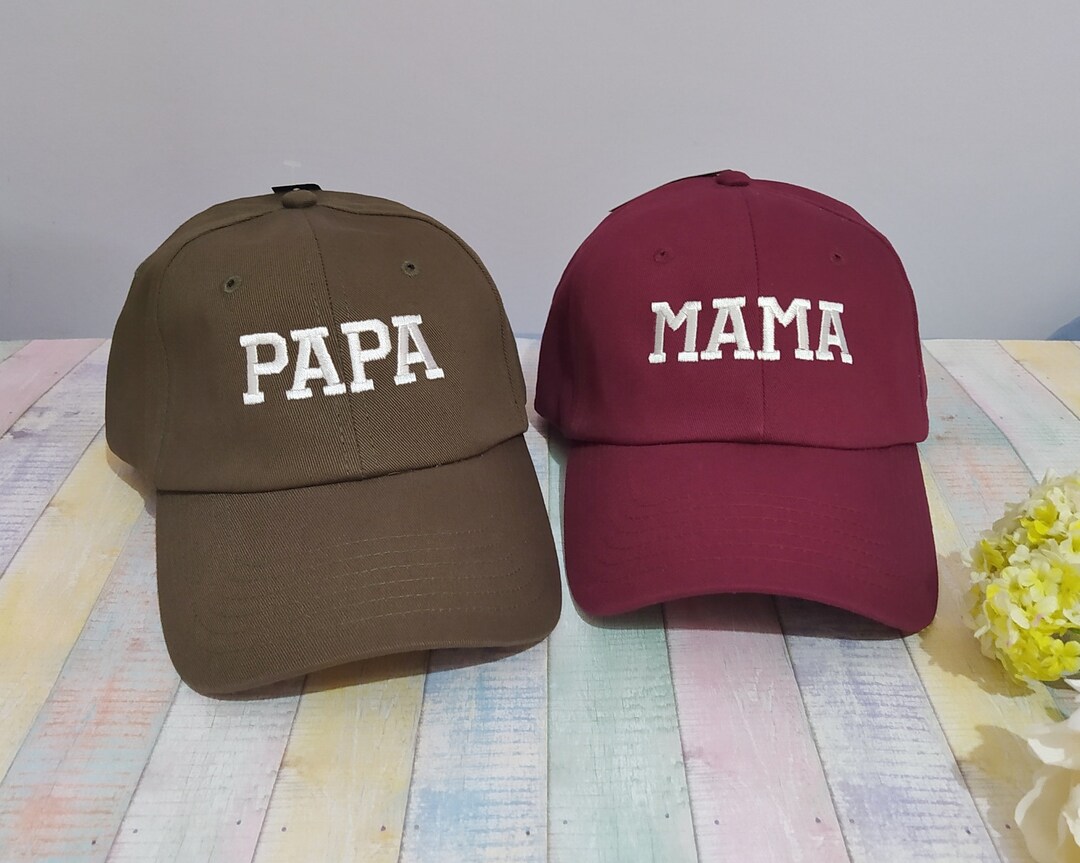 Papa | Mama | Matching Hats | Set of Two Caps | Machine Embroidery ...