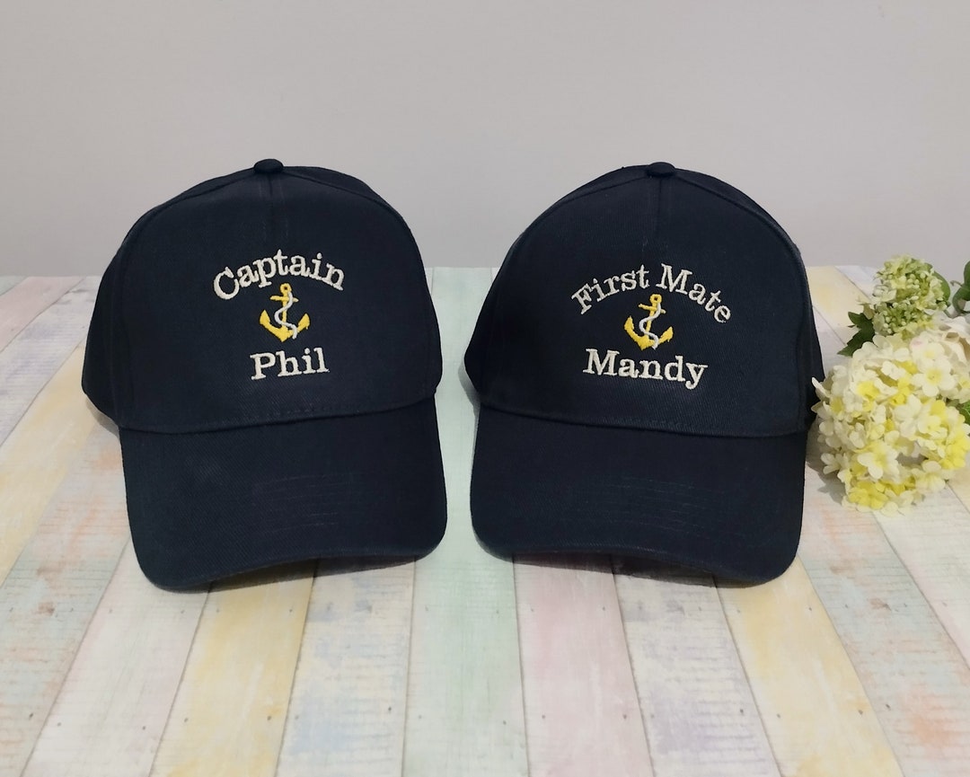 Set of Two Matching Captain & First Mate Hats: Embroidered Anchor ...