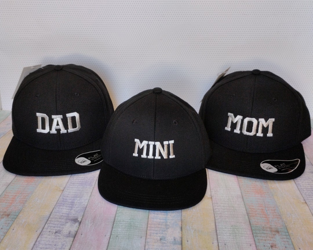 Dad Mom/mum Mini | Matching Hats | Set of Three Snapback Hats | Two ...