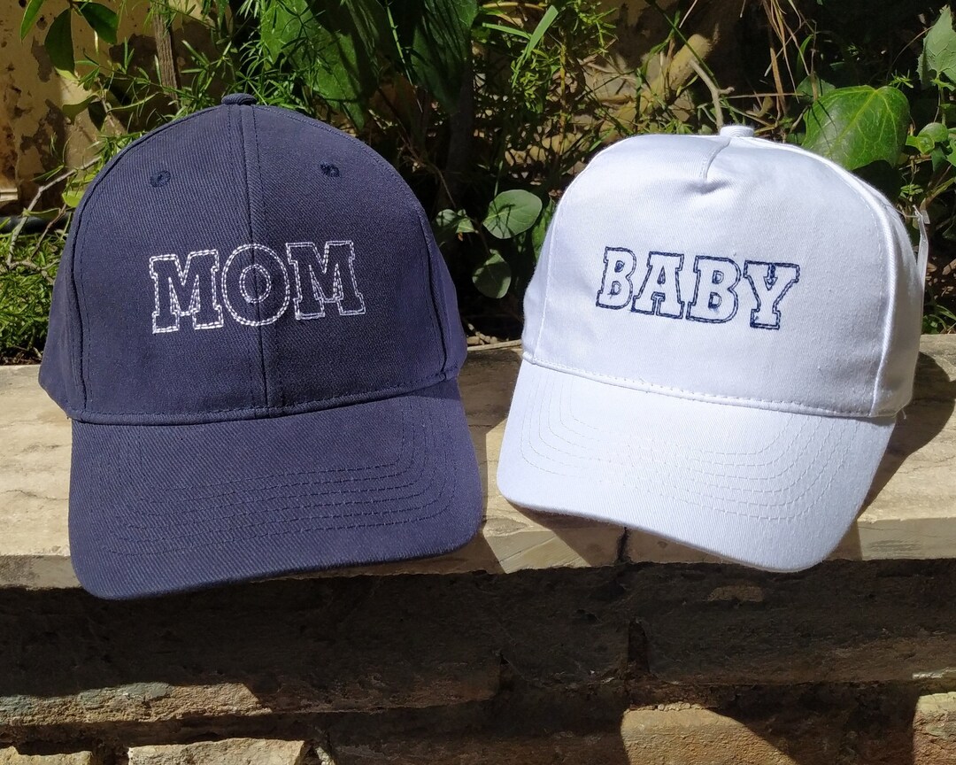 Mom/mum Baby Set of Two Matching Hats Machine Embroidery - Etsy