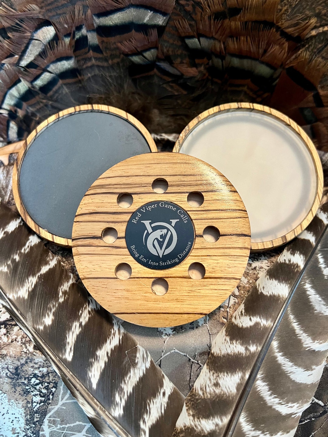 3.5" Turkey Pot Call. Zebrawood Game Call. Multiple Strike Surfaces ...