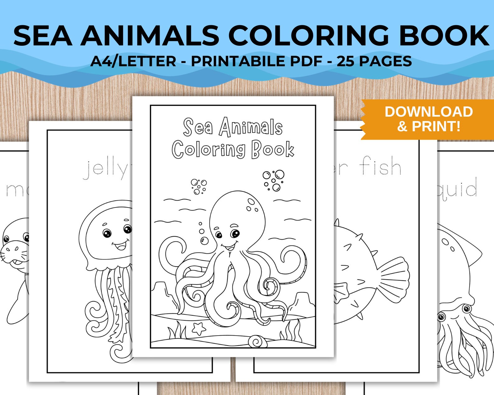 Sea Animals Coloring Book for Kids, Ocean Animals Coloring Pages ...