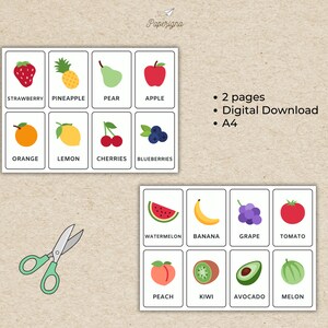 Printable Fruits Flashcards A4, Cut-out Cards, Classification Cards ...