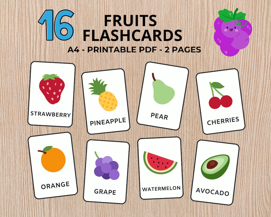 Printable Fruits Flashcards A4, Cut-out Cards, Classification Cards ...