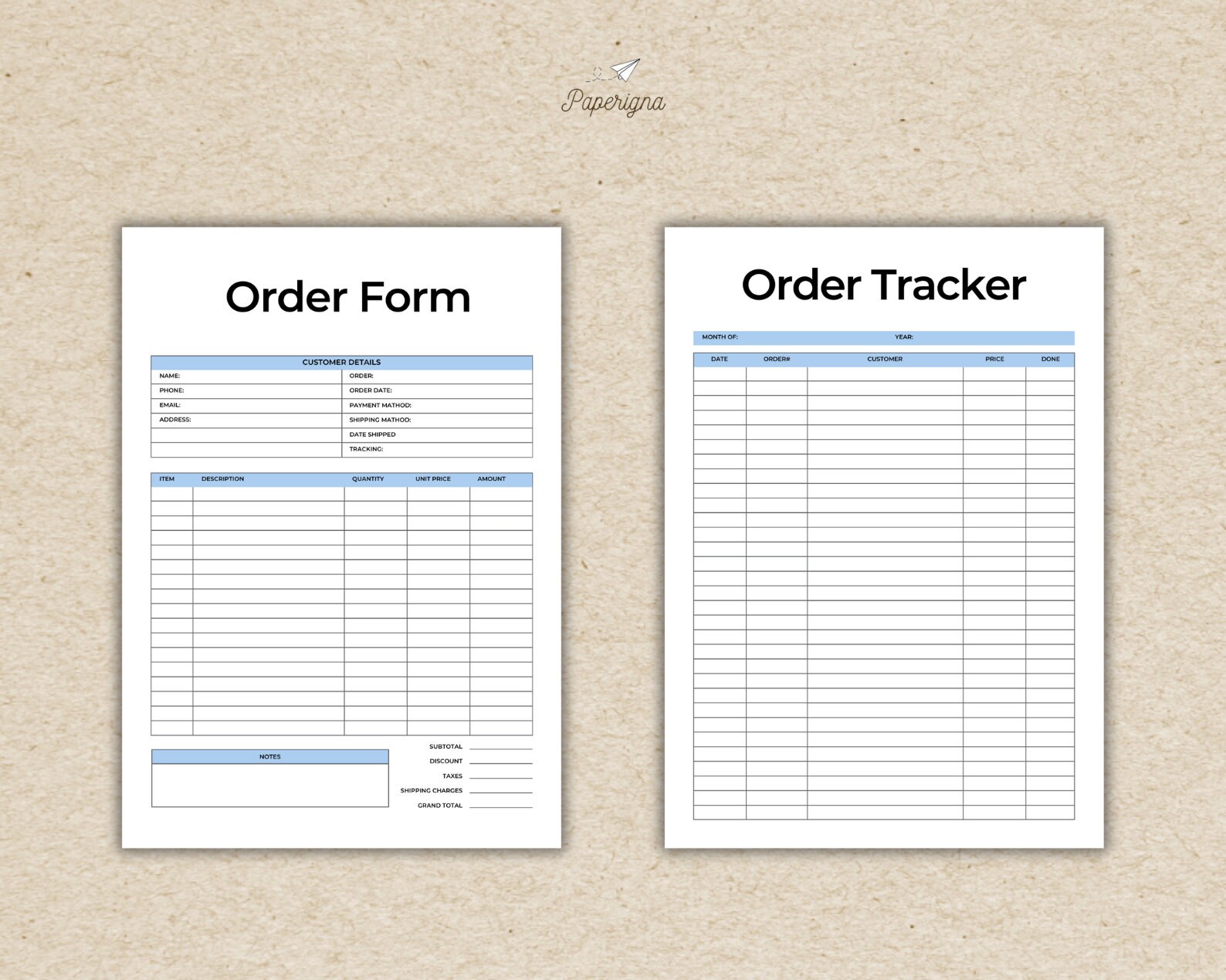 Order Form Order Tracker Printable Pdf for Small Businesses, Digital ...