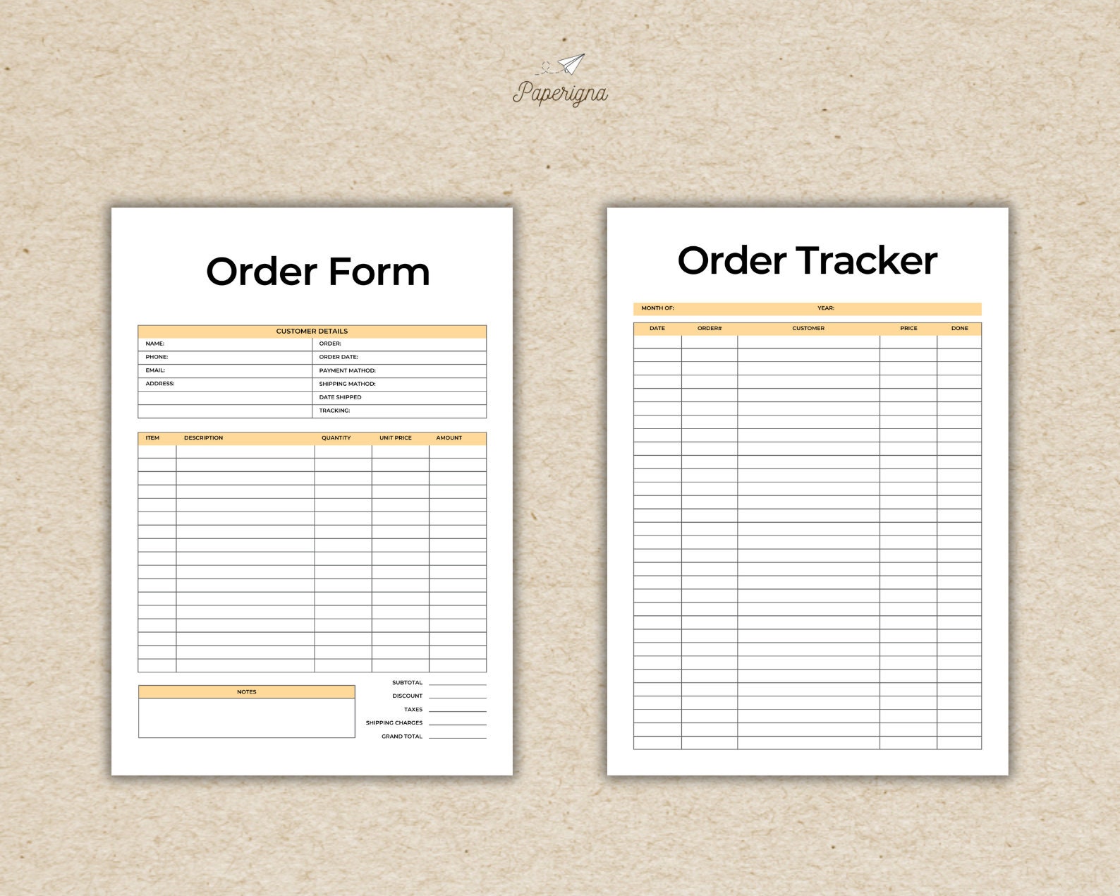 Order Form Order Tracker Printable Pdf for Small Businesses, Digital ...