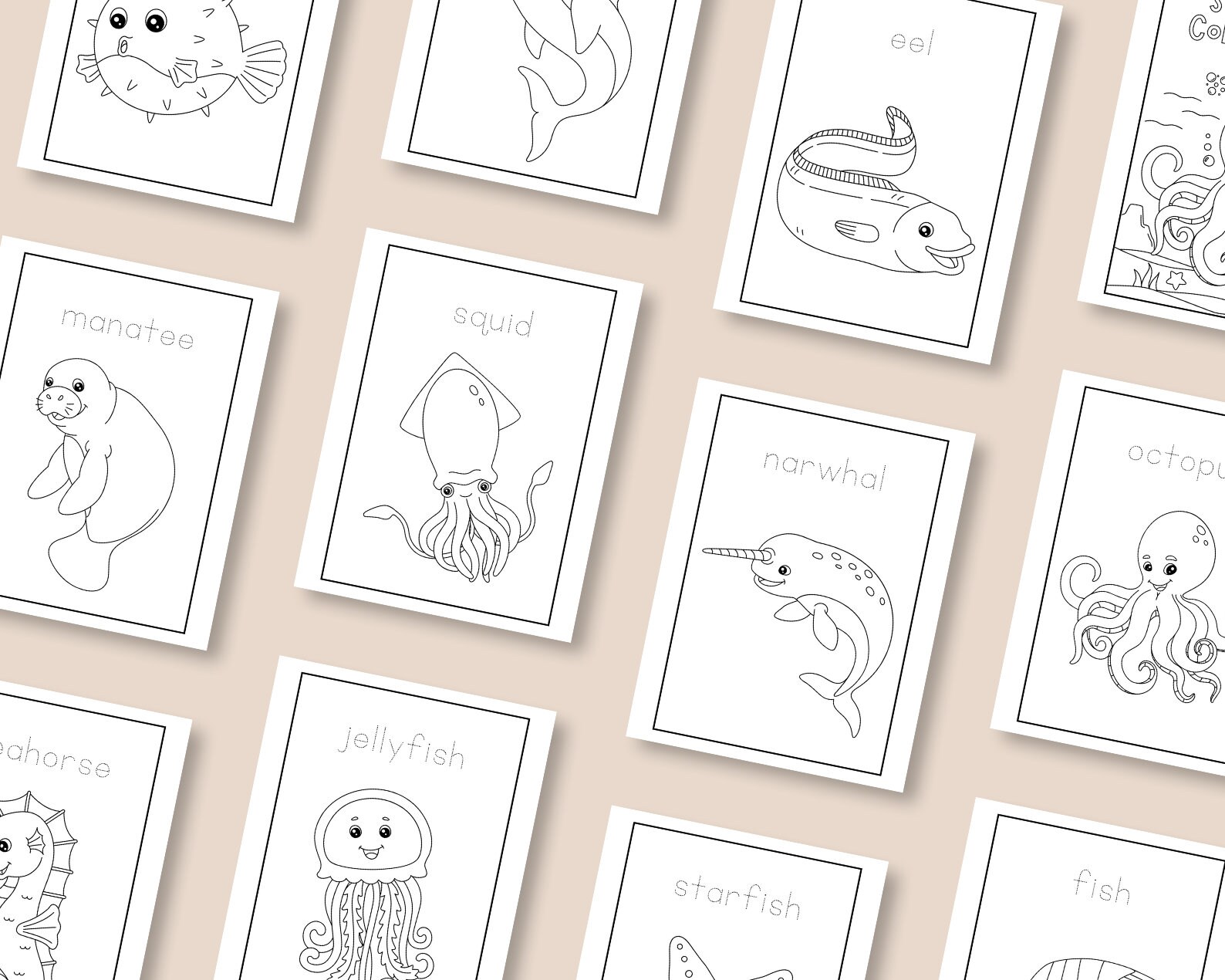 Sea Animals Coloring Book for Kids, Ocean Animals Coloring Pages ...