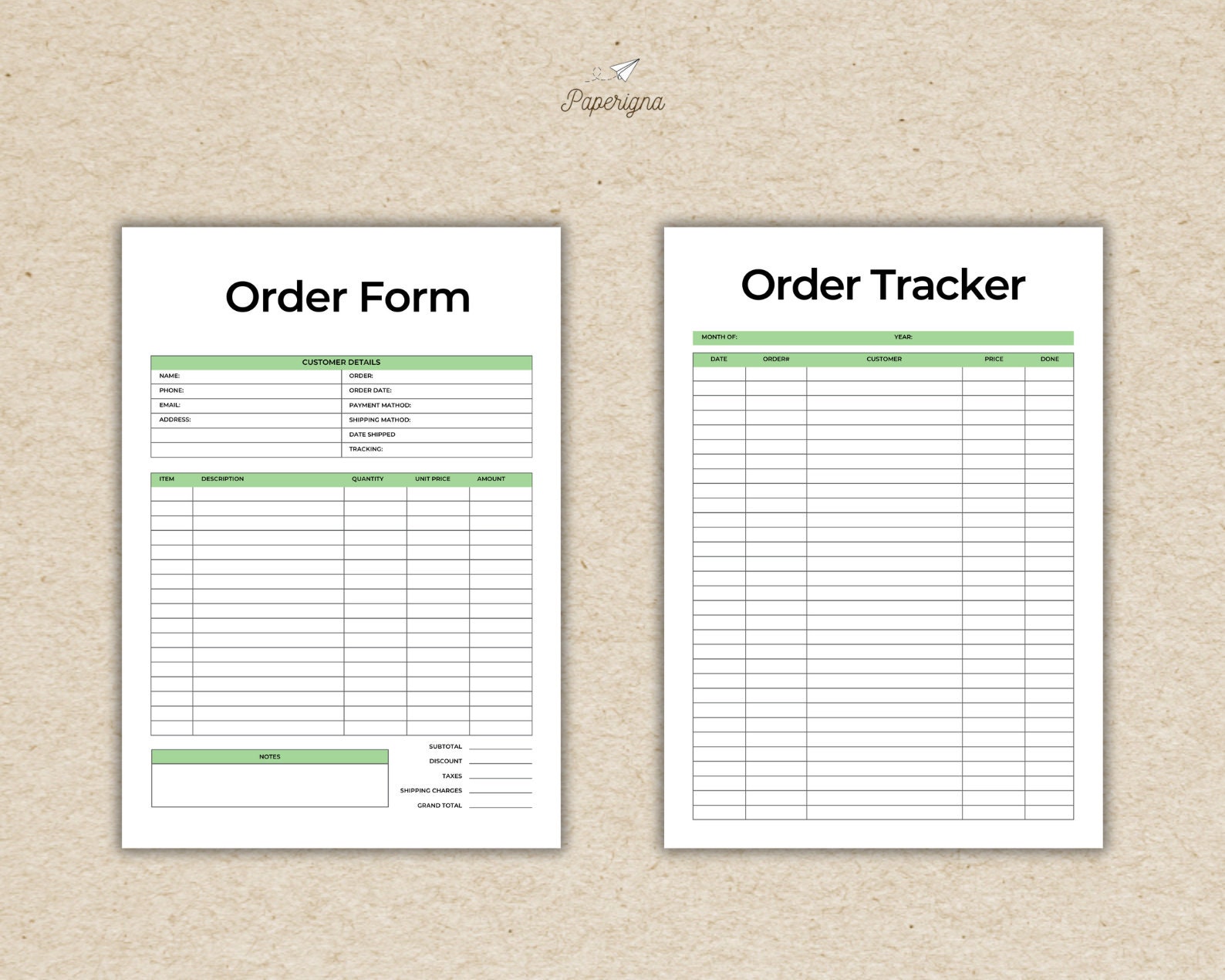 Order Form Order Tracker Printable Pdf for Small Businesses, Digital ...