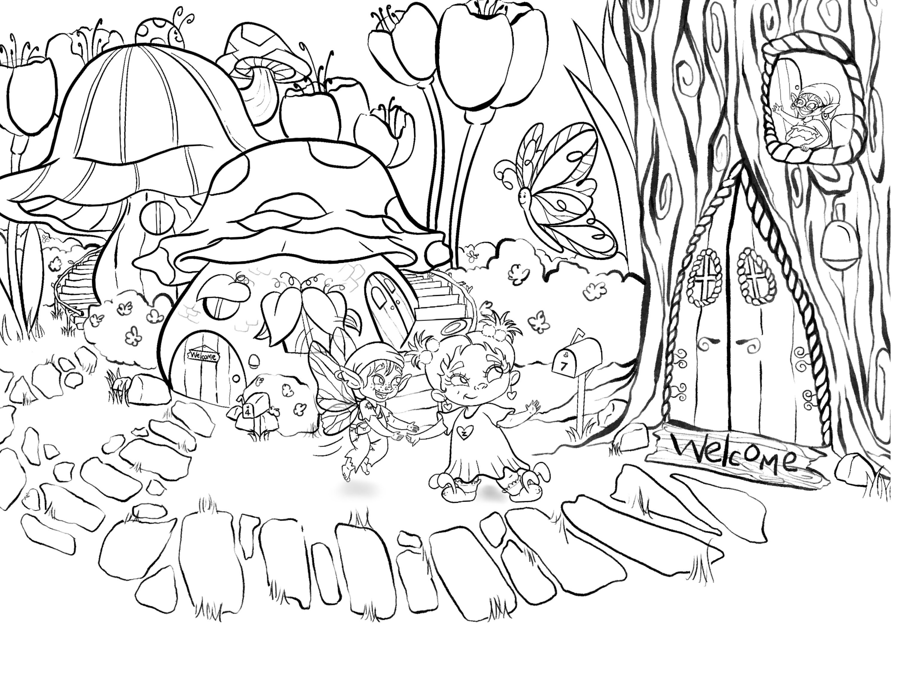 Z Visiting Fairy Friends Kids Coloring Page Instant Download - Etsy