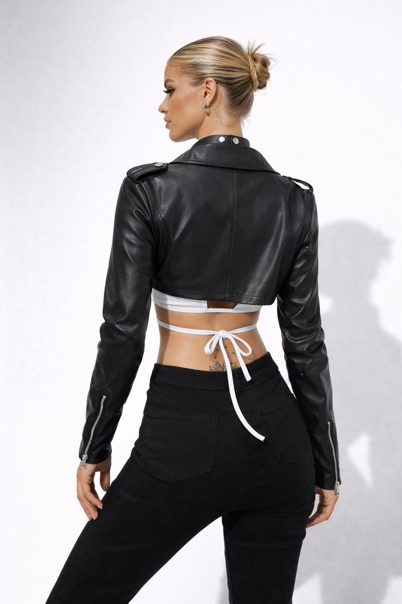 Custom Lambskin Leather Cropped Jacket: Women's Fitted Biker Style - Etsy