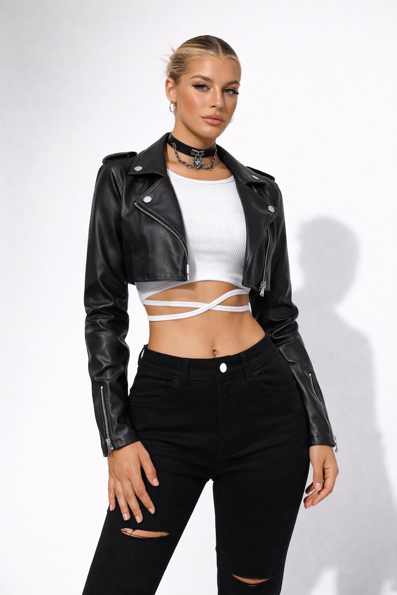 Custom Lambskin Leather Cropped Jacket: Women's Fitted Biker Style - Etsy