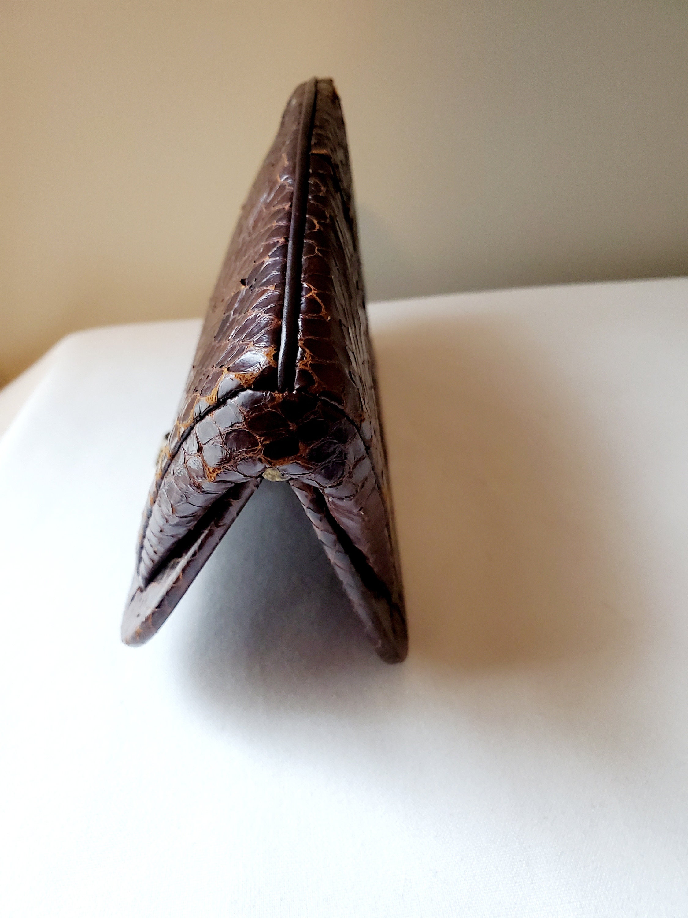 Antique Vintage Chocolate Brown Snake Skin Clutch Wallet 10 " X 5 " & 1 ...