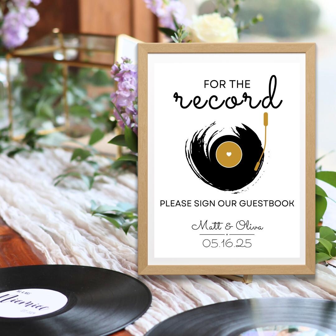 For the Record Guest Book Sign | Vinyl Record Music | Custom Made ...