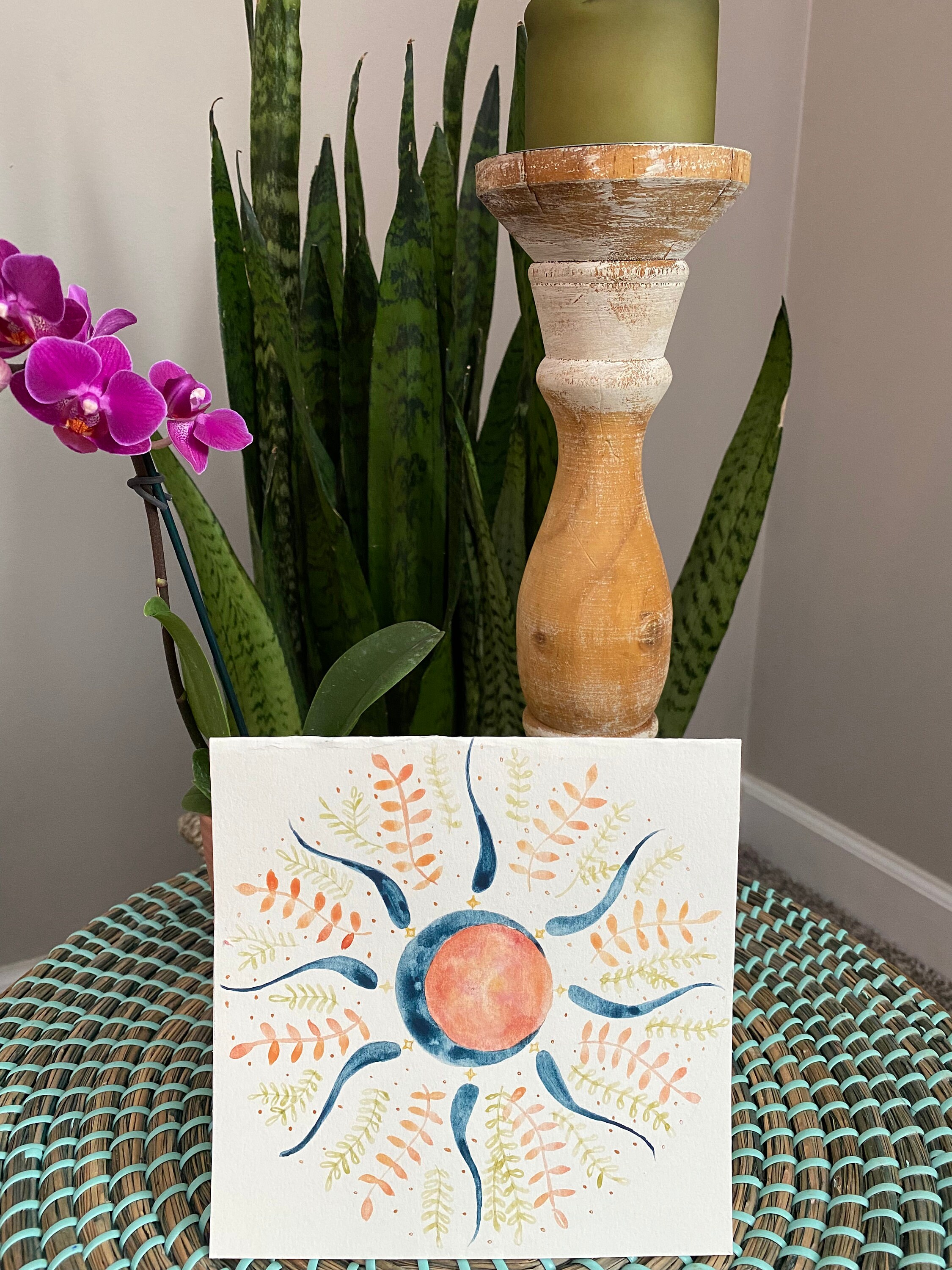 Hand Painted Watercolor Card Sun and Moon - Etsy