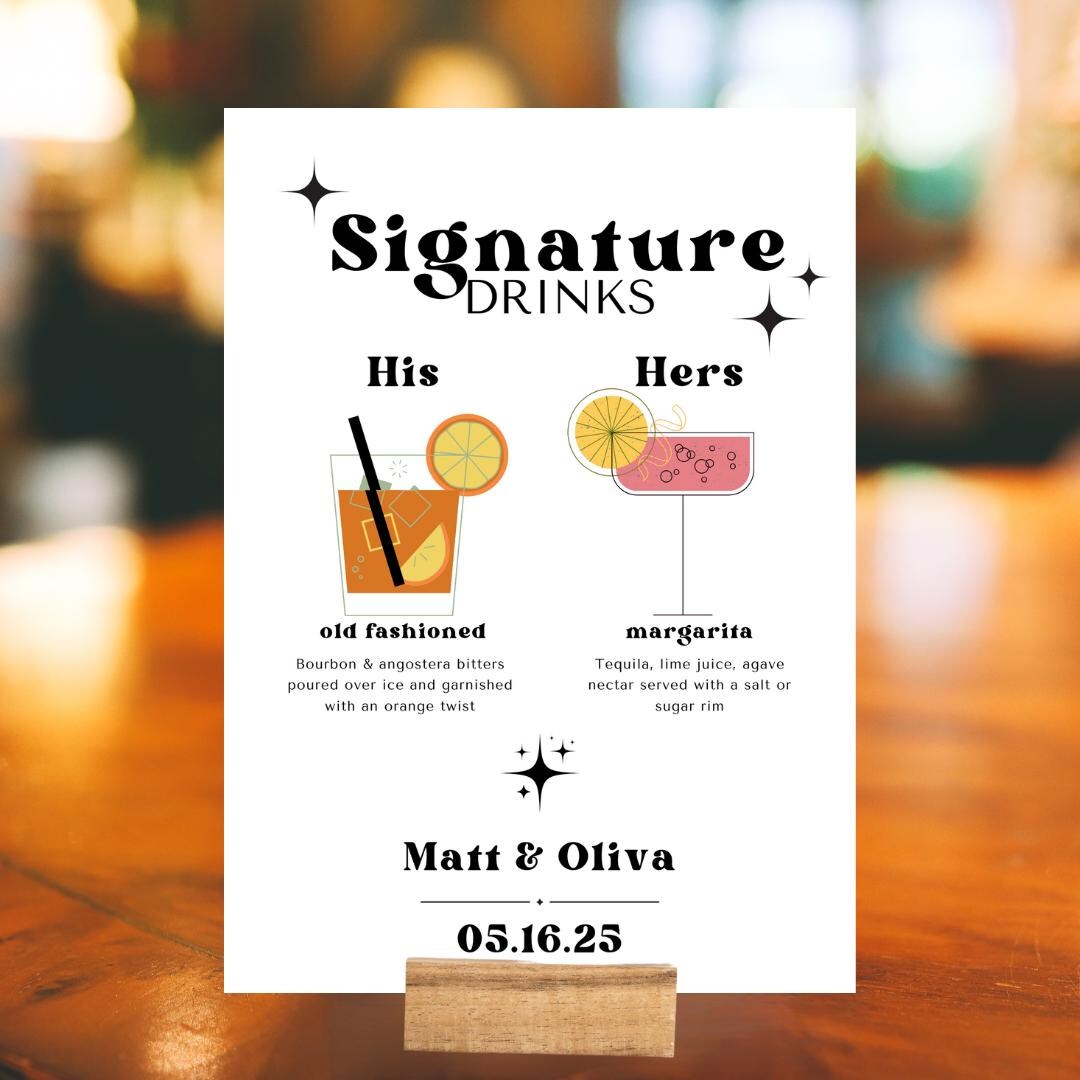 Signature Cocktail Drinks Bar Sign | Retro Vintage Custom Made Design ...