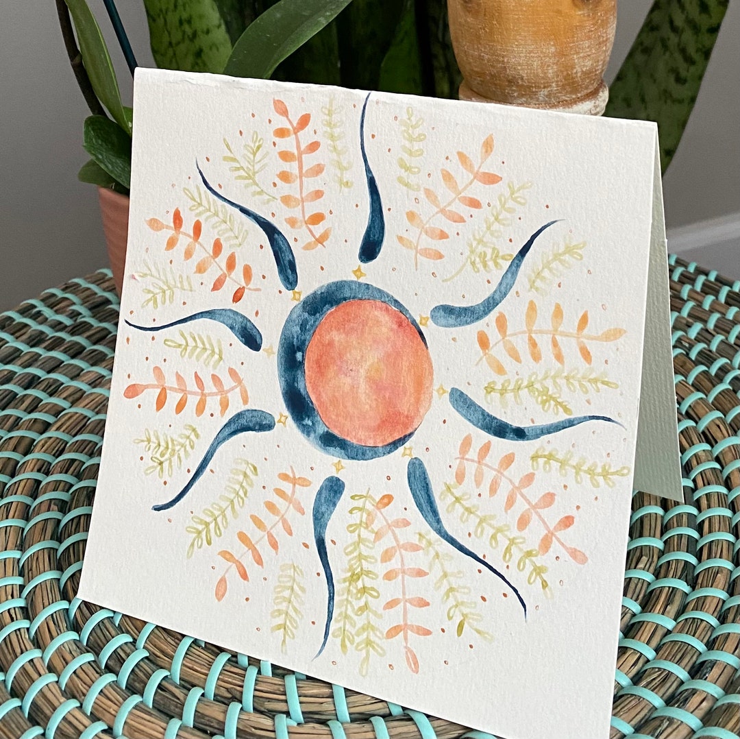 Hand Painted Watercolor Card Sun and Moon - Etsy