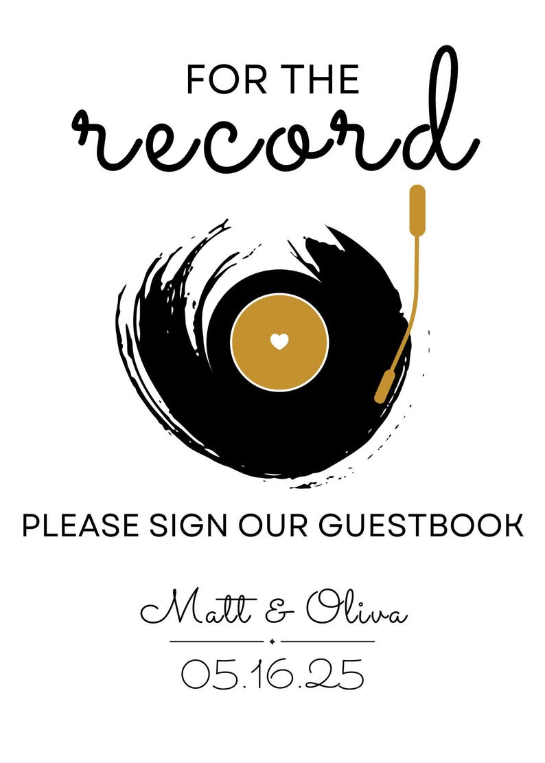 For the Record Guest Book Sign | Vinyl Record Music | Custom Made ...
