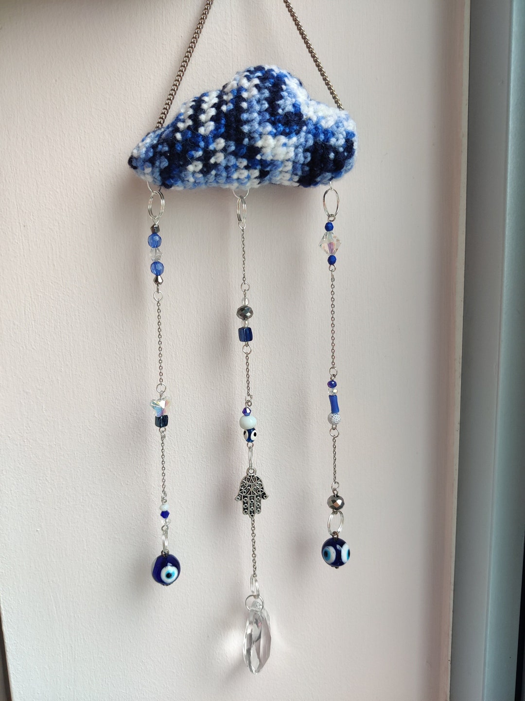Crochet Cloud Suncatcher With Glass Lampwork Reflective Beads - Etsy