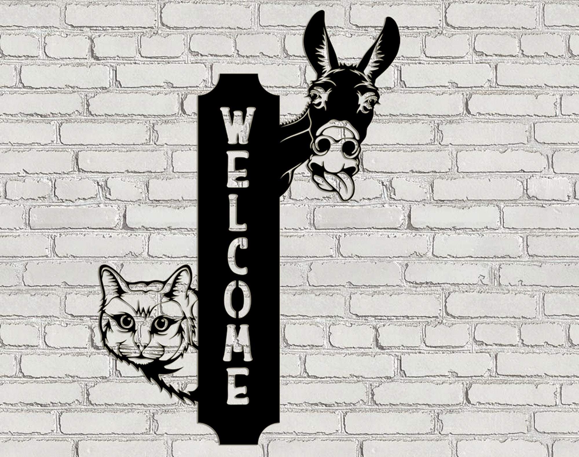 Farm With Donkey and Cat Welcome Letter Svg,dxf,cdr,pdf,ai. Plans for ...
