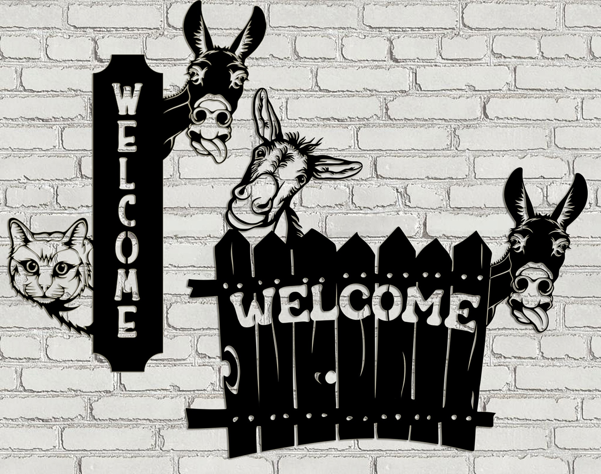 Farm With Donkey and Cat Welcome Letter Svg,dxf,cdr,pdf,ai. Plans for ...
