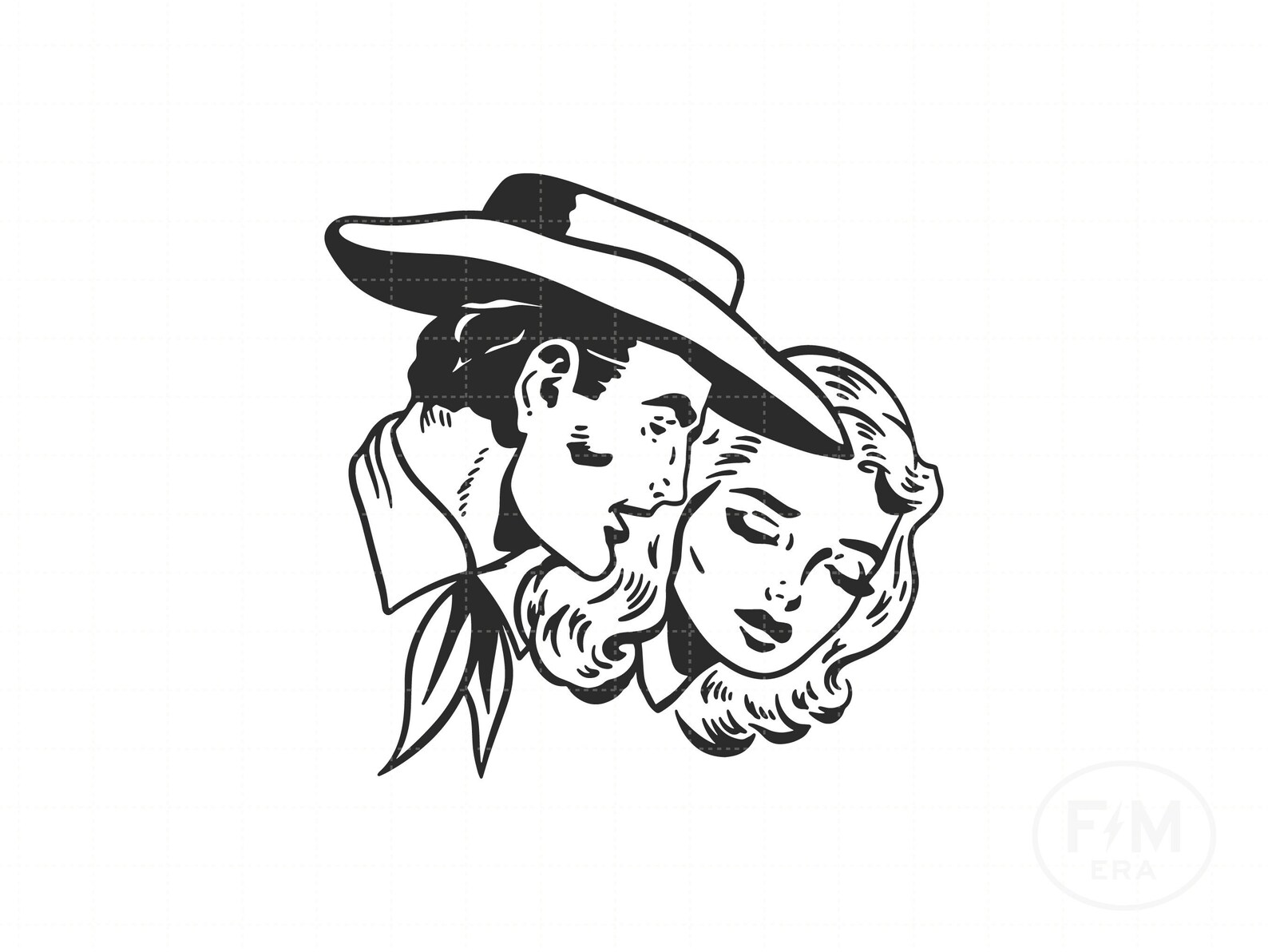 Cowboy Couple SVG Retro Country Western File PNG EPS Instant Digital ...