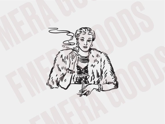 Vintage Retro Fancy Woman Illustration 50s 60s Wine Cut File | Etsy
