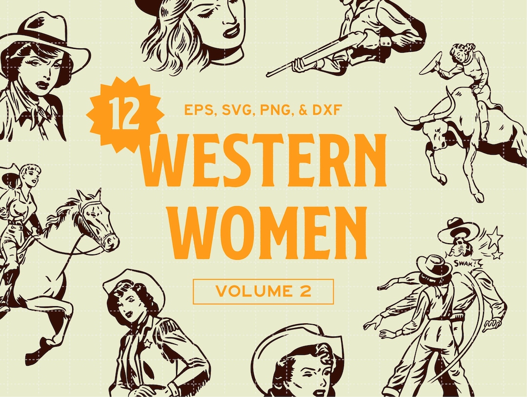Western Women SVG EPS Dxf PNG Digital Illustrations Volume 2 Instant ...
